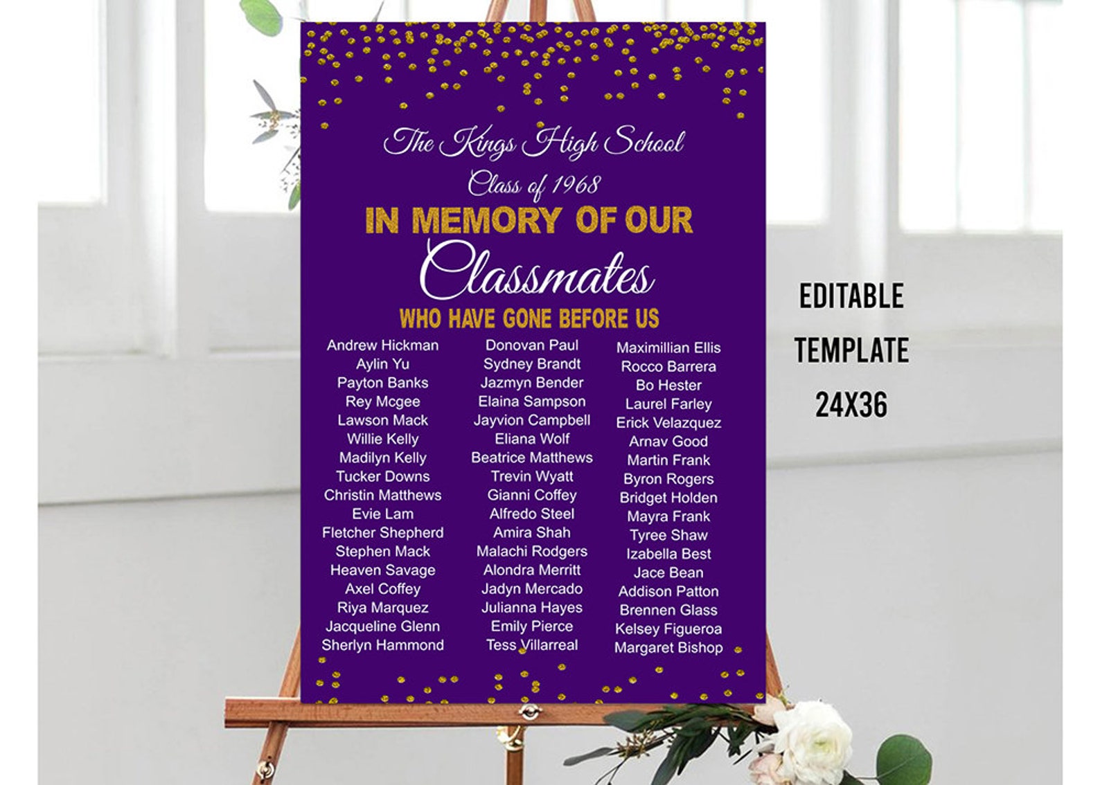 Editable in Memory Sign for Class Reunion, 24x36, Reunion Memorial ...