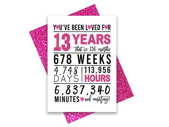 Hot Pink 13th Birthday Card Printable Birthday Card 13th - Etsy