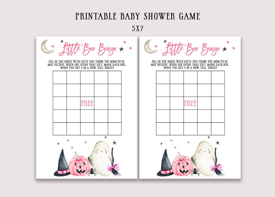 Little Boo Bingo, Baby Shower Games, Pink Halloween Baby Bingo, Fall ...