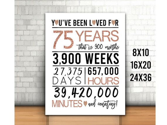 Rose Gold 75th Birthday Sign Cheers to 75 Years Happy 75th - Etsy