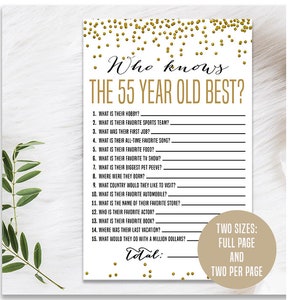 Gold 55th Birthday Game, Printable, 55th Birthday Party Activity, 55th ...
