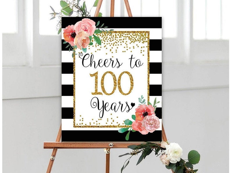 Cheers to 100 Years 8x10 16x20 100th Birthday Sign 100th - Etsy