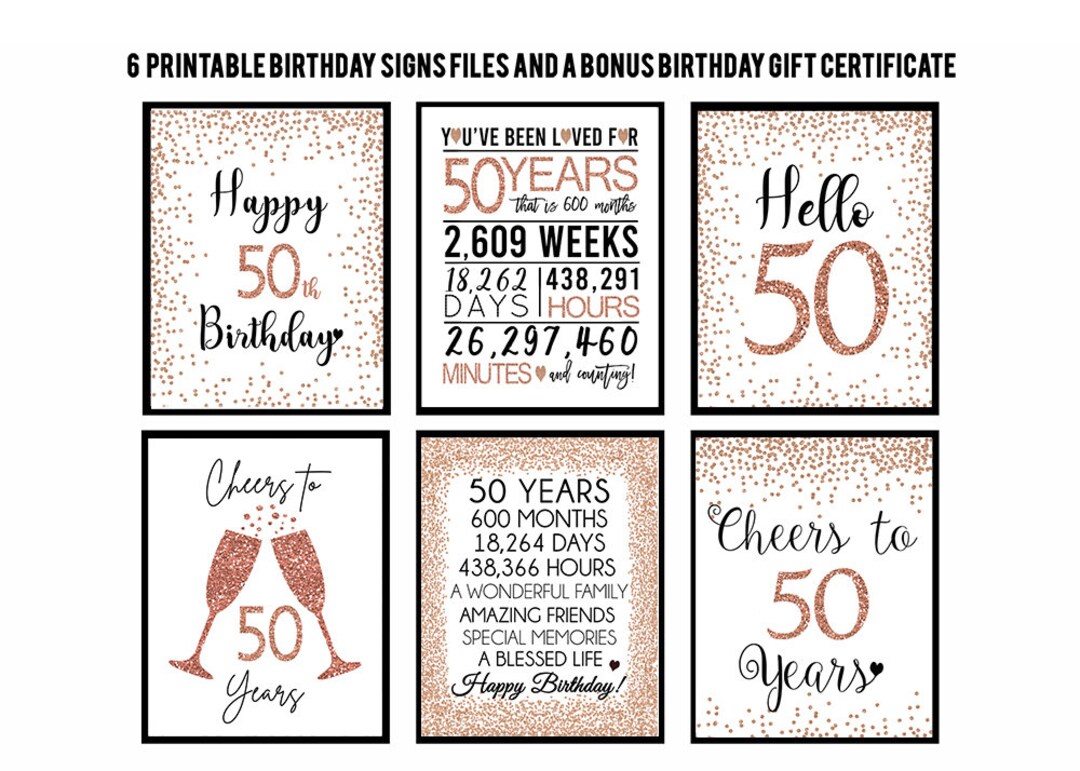 50th Birthday Signs Bundle, Cheers to 50 Years, Hello 50, Happy 50th ...