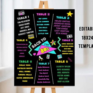 EDITABLE Retro Party Seating Chart, Printable 80s Party Sign, 80s ...