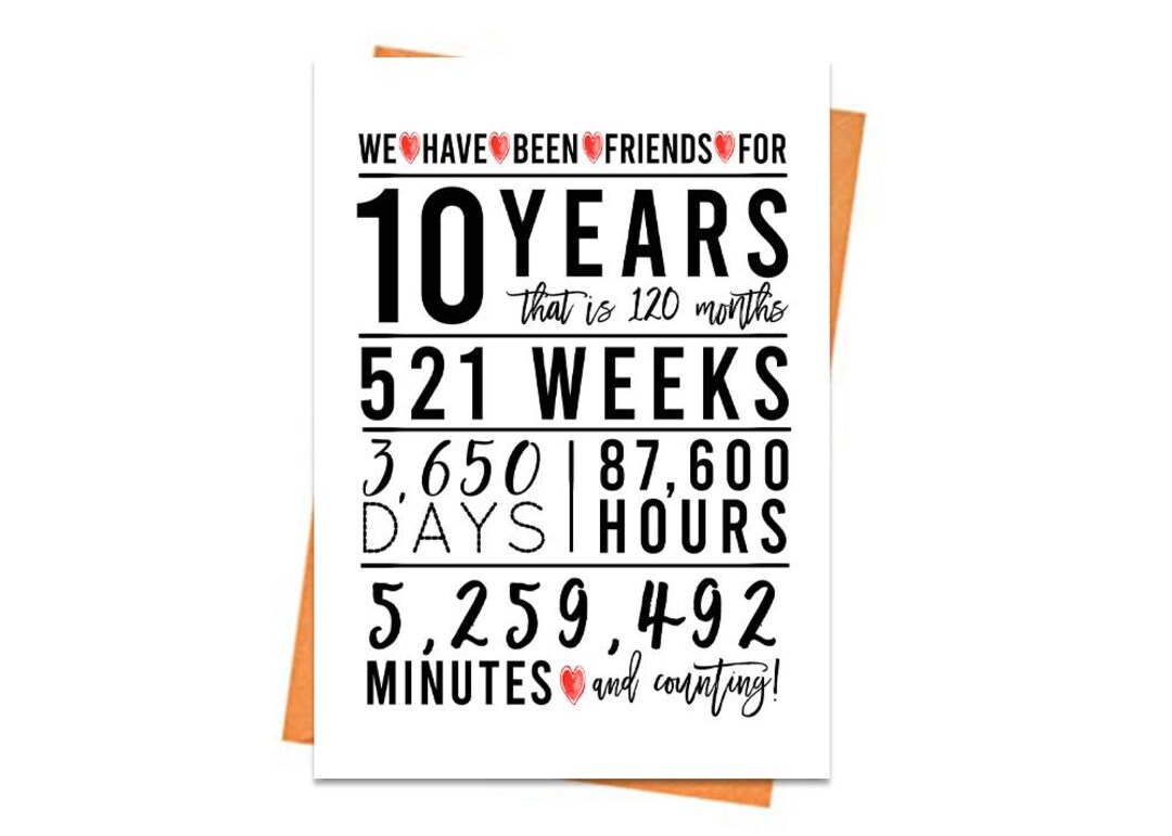 10th Friendship Card, Printable Best Friend Card, 10th Friendiversary ...