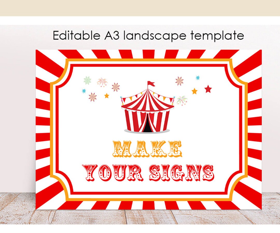 Editable Carnival Party Sign, A3, Printable, Circus Tent Sign, Circus ...
