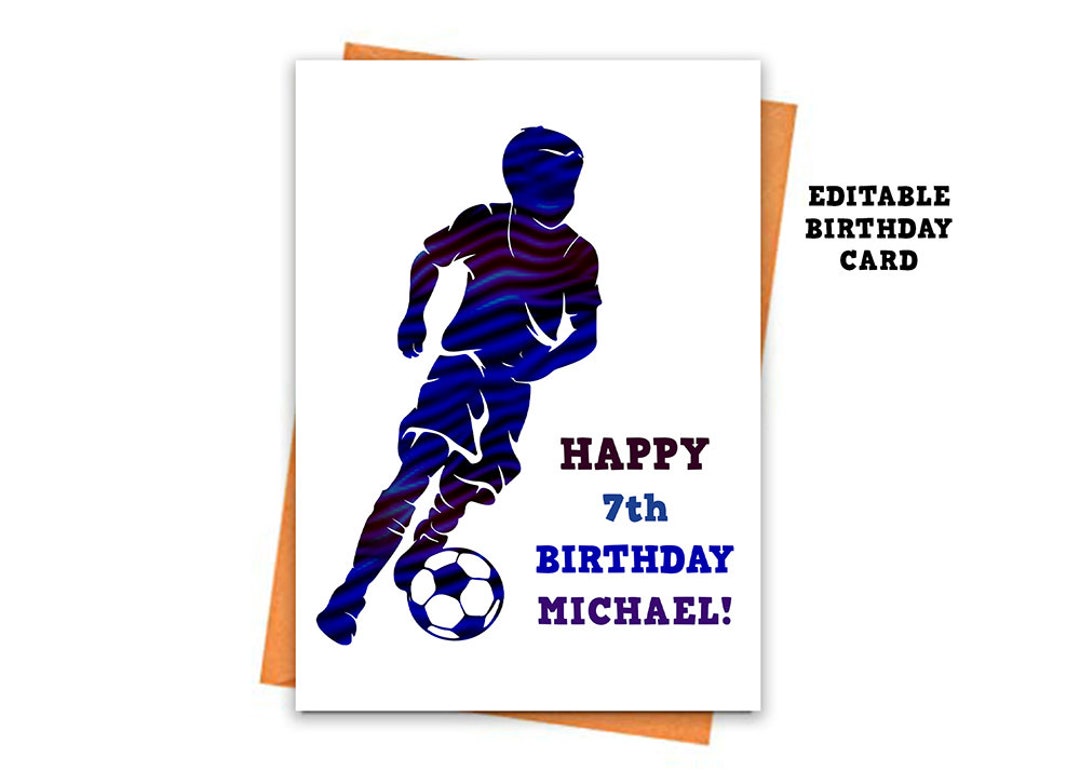 EDITABLE Soccer Birthday Card, Printable Birthday Card, Football ...