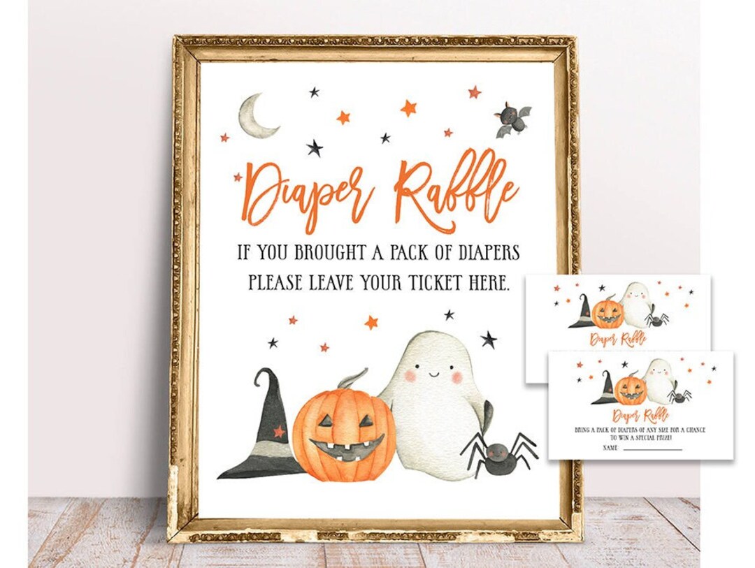 Halloween Baby Shower, Halloween Diaper Raffle Sign and Ticket ...