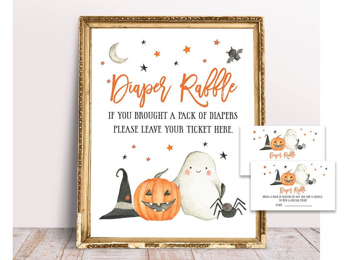 Halloween Baby Shower, Halloween Diaper Raffle Sign and Ticket ...