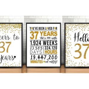 37th Birthday Signs Bundle, Cheers to 37 Years, Hello 37, Happy 37th ...