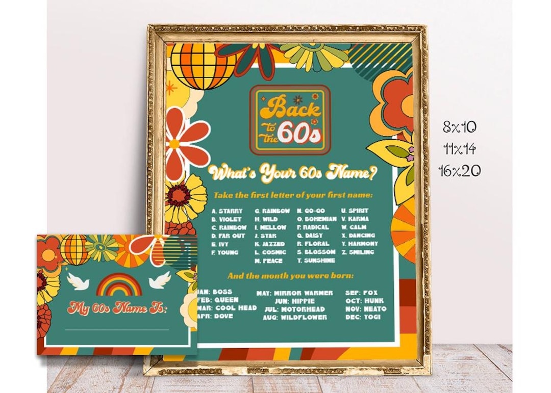 60s Name Sign and Card, Printable, 60s Names Poster, What's Your 60s ...