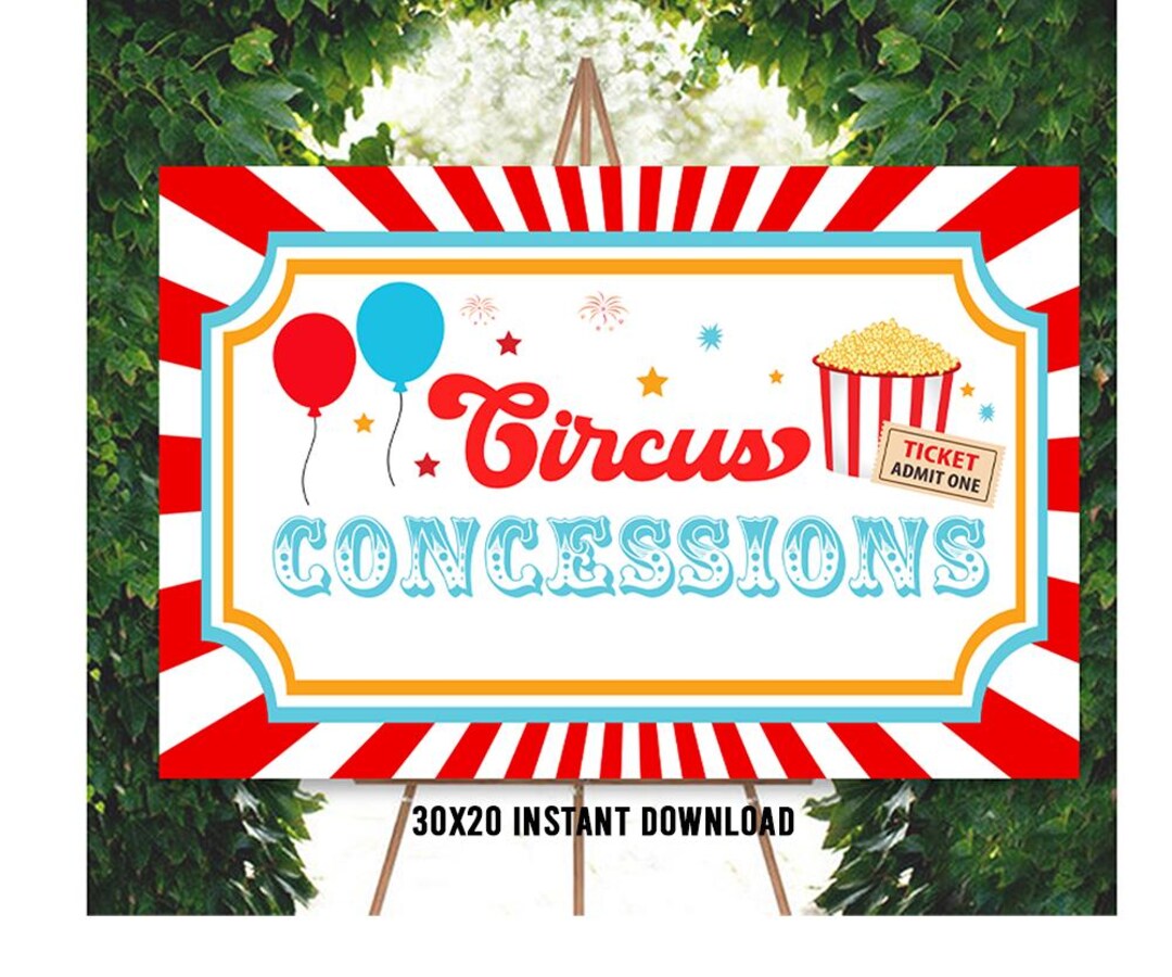 Circus Concession Stand Sign, Printable, Circus Birthday Concessions ...