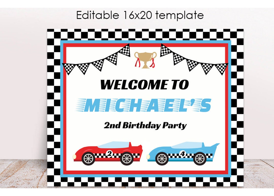 Editable Race Car Party Welcome Sign, Printable Racing Welcome Sign ...