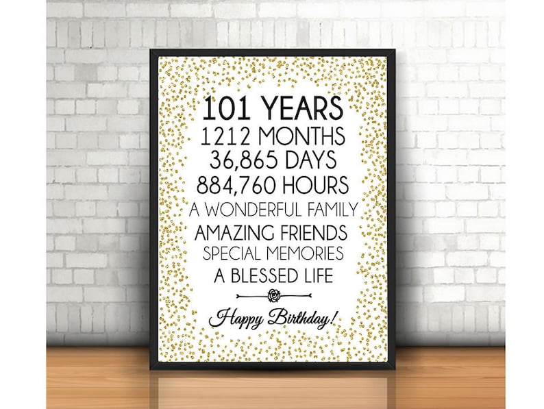 Happy 101st Birthday, 8x10, 16x20, 24x36, Cheers to 101 Years, 101st ...