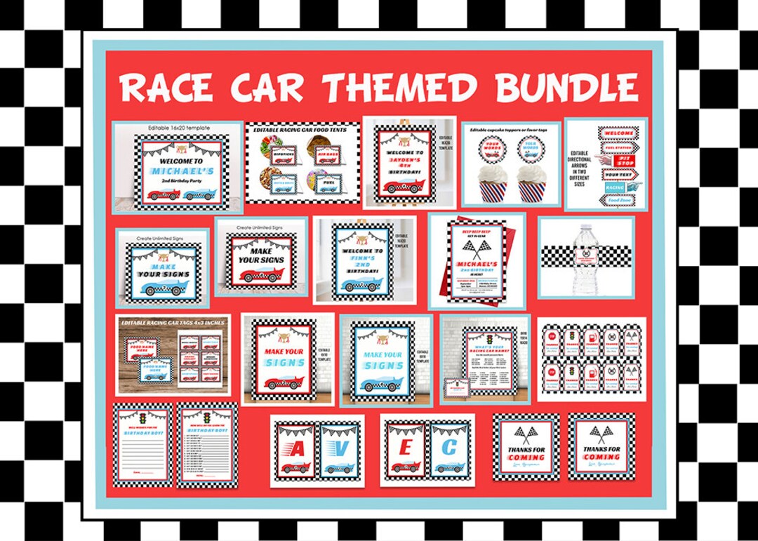 Race Car Party Printable Decorations & Invitation Template - Etsy