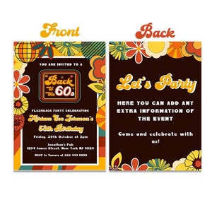 Editable 60's Themed Birthday Party Invitation, Retro Birthday Party ...