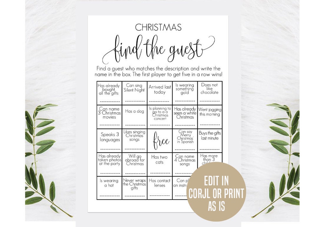 Editable Xmas Find the Guest, Christmas Ice Breaker Game, Christmas ...