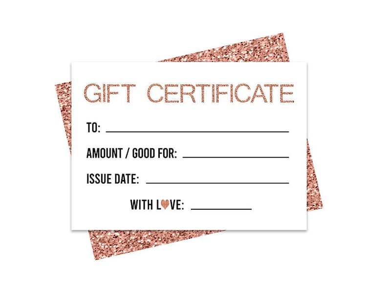 Rose Gold Gift Certificate Printable Gift Card Gift Voucher - Etsy