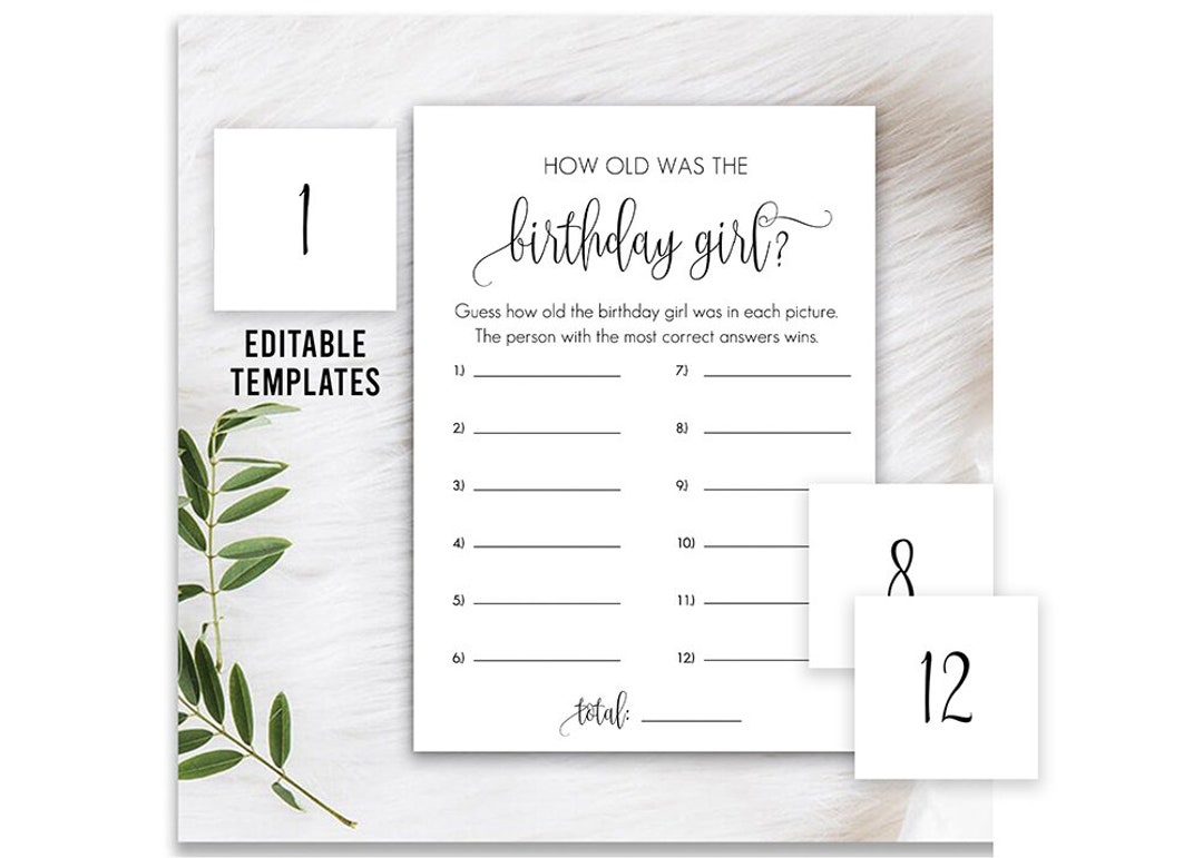 How Old Was the Birthday Girl, Editable How Old Birthday Girl Game With ...