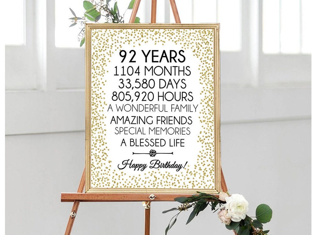 Happy 92nd Birthday, Printable, 8x10, 16x20, Cheers to 92 Years, 92nd ...