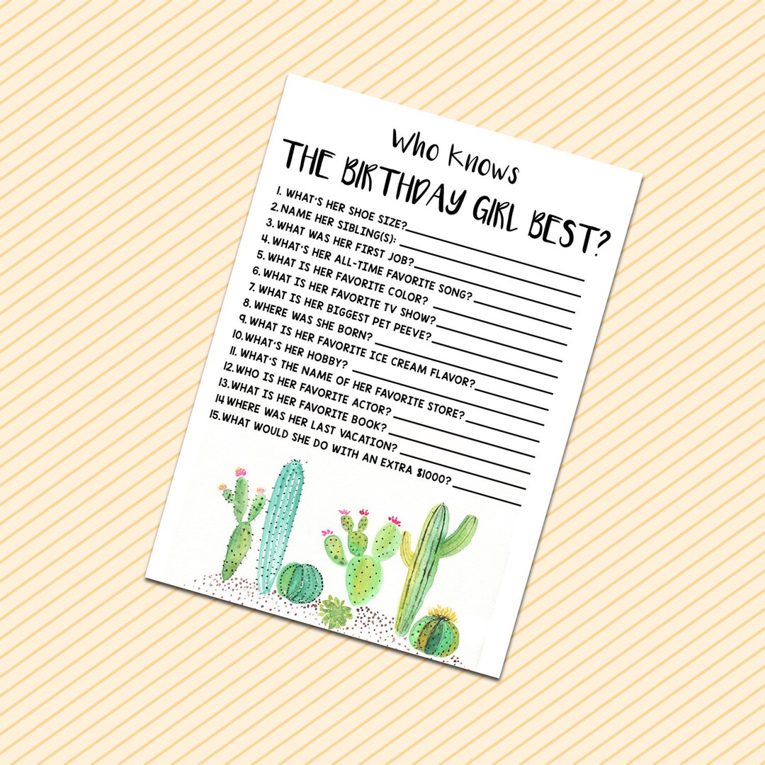 Birthday Party Games, Who Knows the Birthday Girl Best, Printable ...