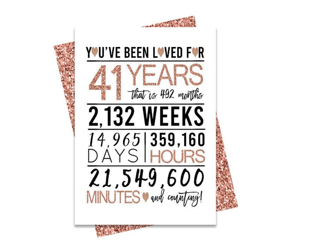 Rose Gold 41st Birthday Card Printable Birthday Card 41st | Etsy