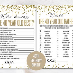 Gold 40th Birthday Game Bundle, Printable, 40th Birthday Party Activity ...