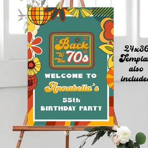 Editable Retro Party Welcome Sign, Printable Floral Welcome Sign, Retro ...