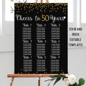 EDITABLE 50th Birthday Seating Chart, Printable Gold Seating, Gold ...