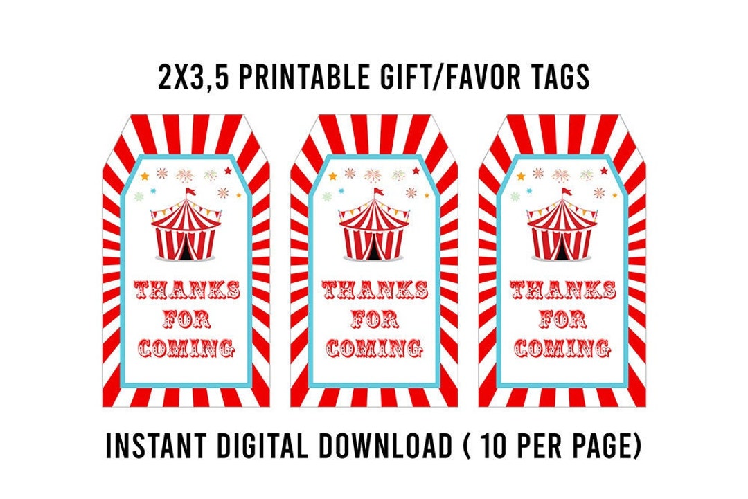 Carnival Birthday Favor Tags, Printable Carnival Theme Labels, Circus ...