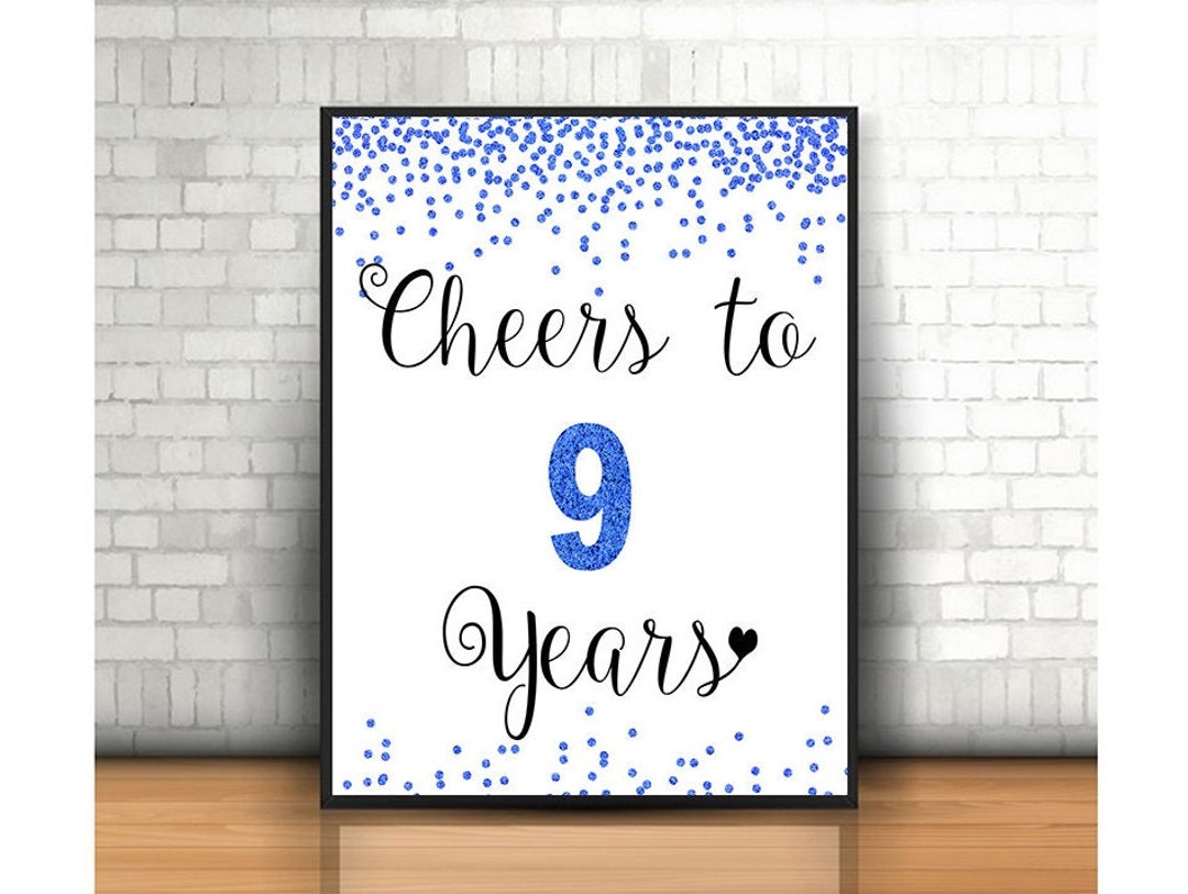 Blue 9th Birthday Sign, Printable Cheers to 9 Years, Happy 9th Birthday ...