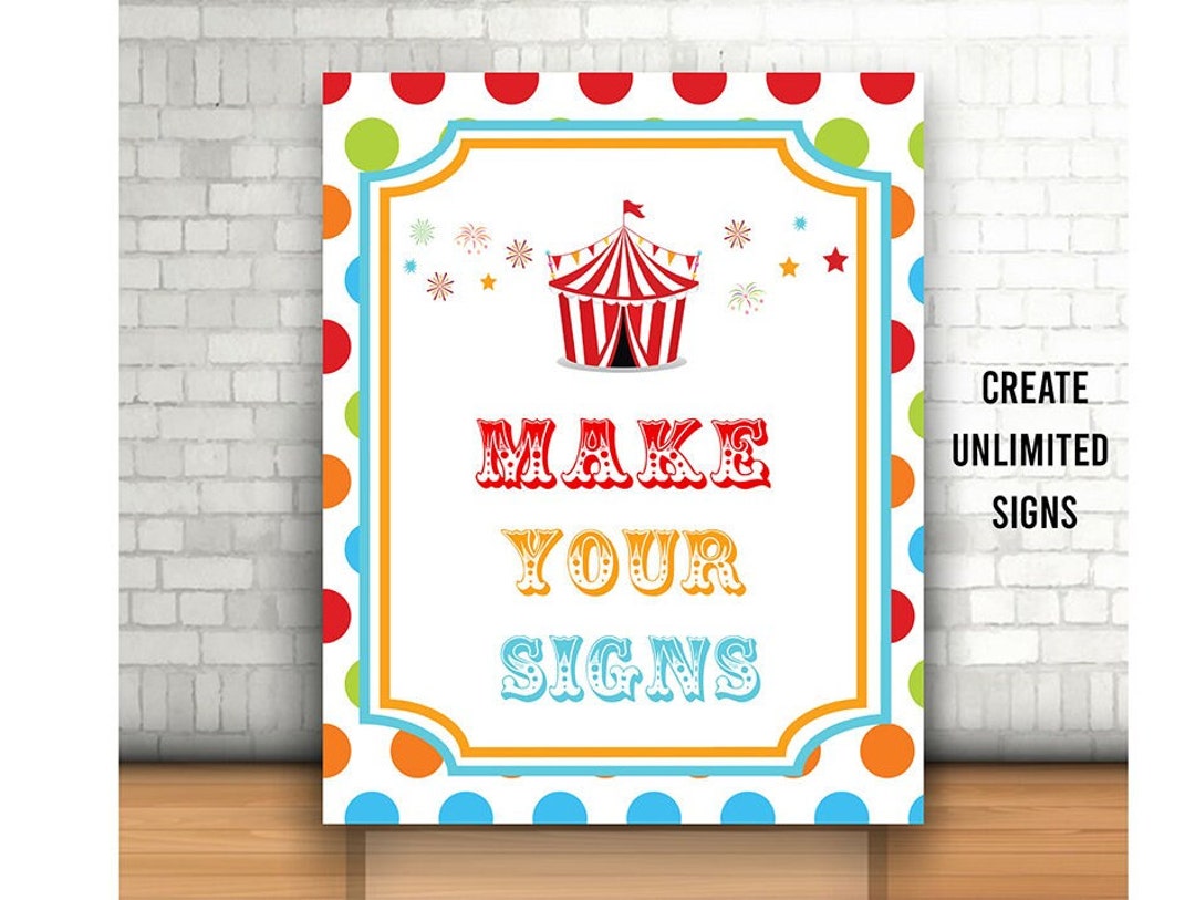 Editable Carnival Party Sign, Printable, Colorful Circus Tent Sign ...
