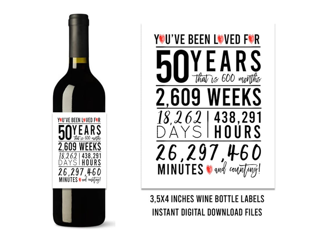 50th Birthday Wine Bottle Labels, Printable Wine Bottle Labels, Cheers ...