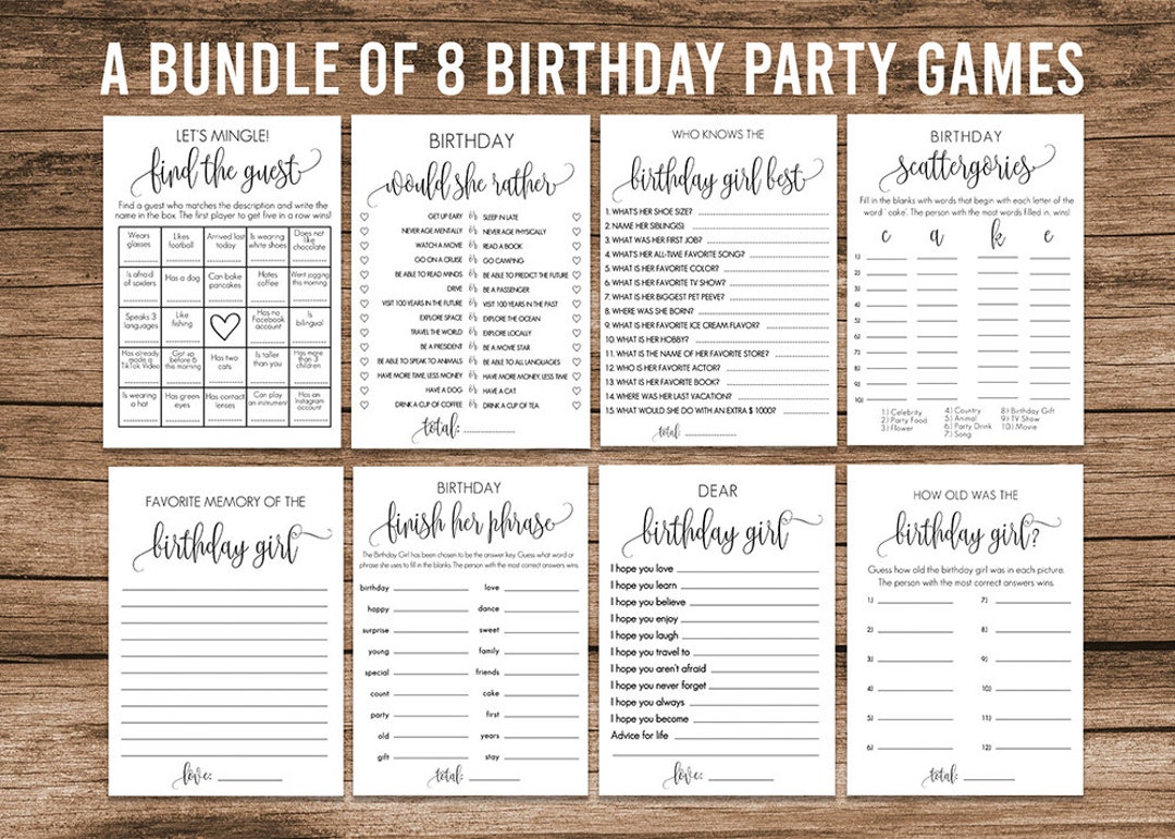 Modern Birthday Games Bundle, 8 Birthday Game Sets, Birthday Games Pack ...
