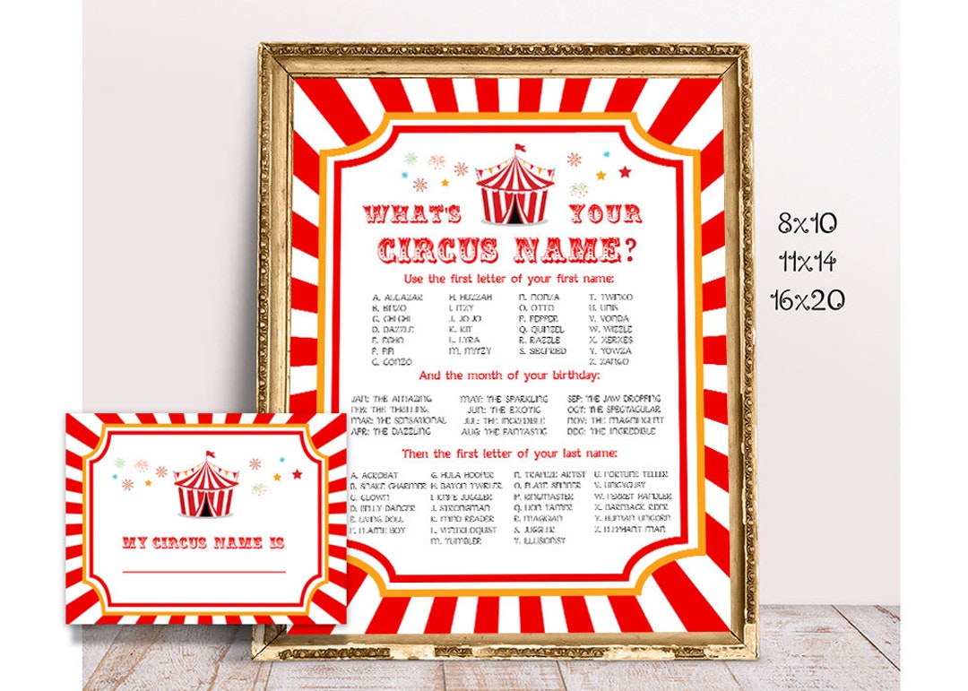 What is Your Circus Name Sign and Card, Printable, Circus Names Poster ...