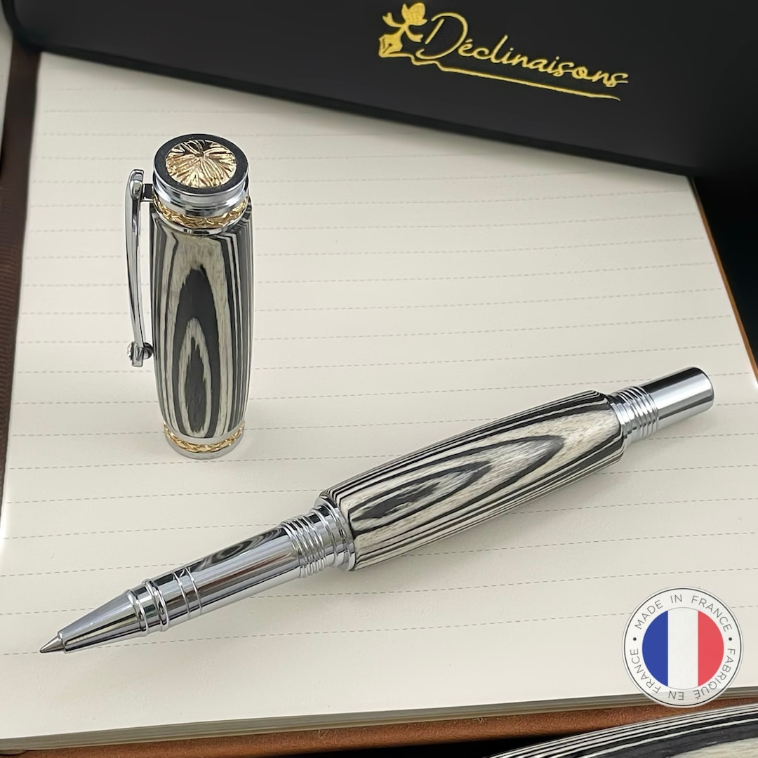 Luxury Rollerball Pen in White and Black Macassar Ebony Wood With 24k ...