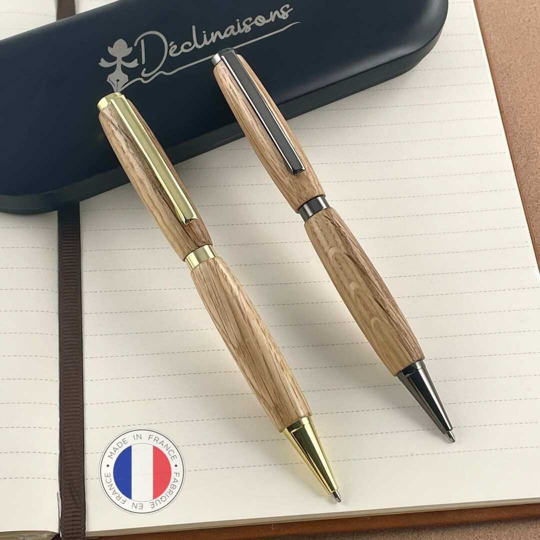 Set of 2 French Oak Wood Pens, Handmade in France, Personalized Pen ...