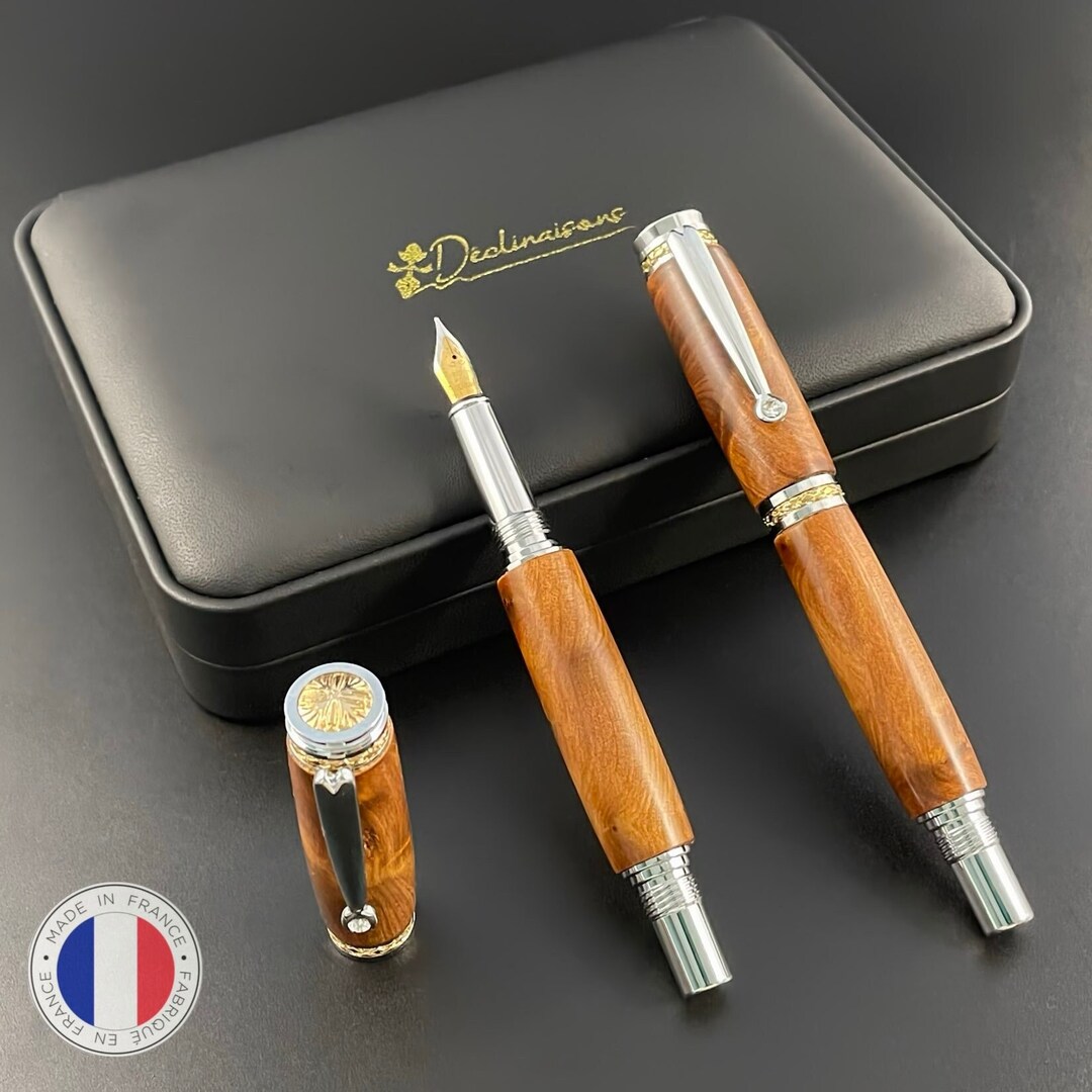 Set of 2 Luxury Thuya Morocco Magnifying Wood Pens, 24k Gold Plated and ...
