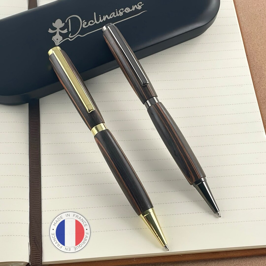 Set of 2 Macassar Ebony Wood Pens, Handcrafted in France, Personalized ...