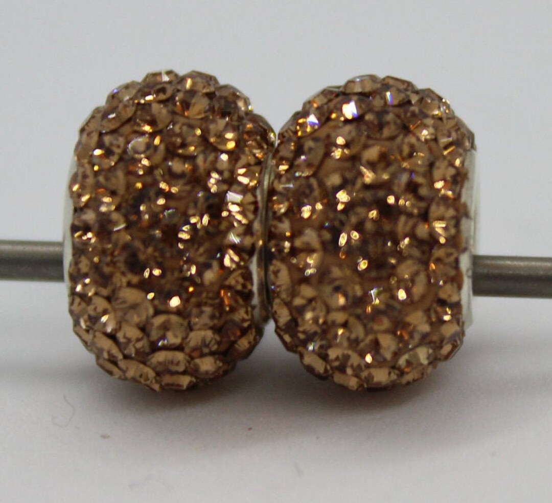 Pandora Charm Crystal Pave Beads, Topaz 2pcs 925 Sterling Silver Core ...