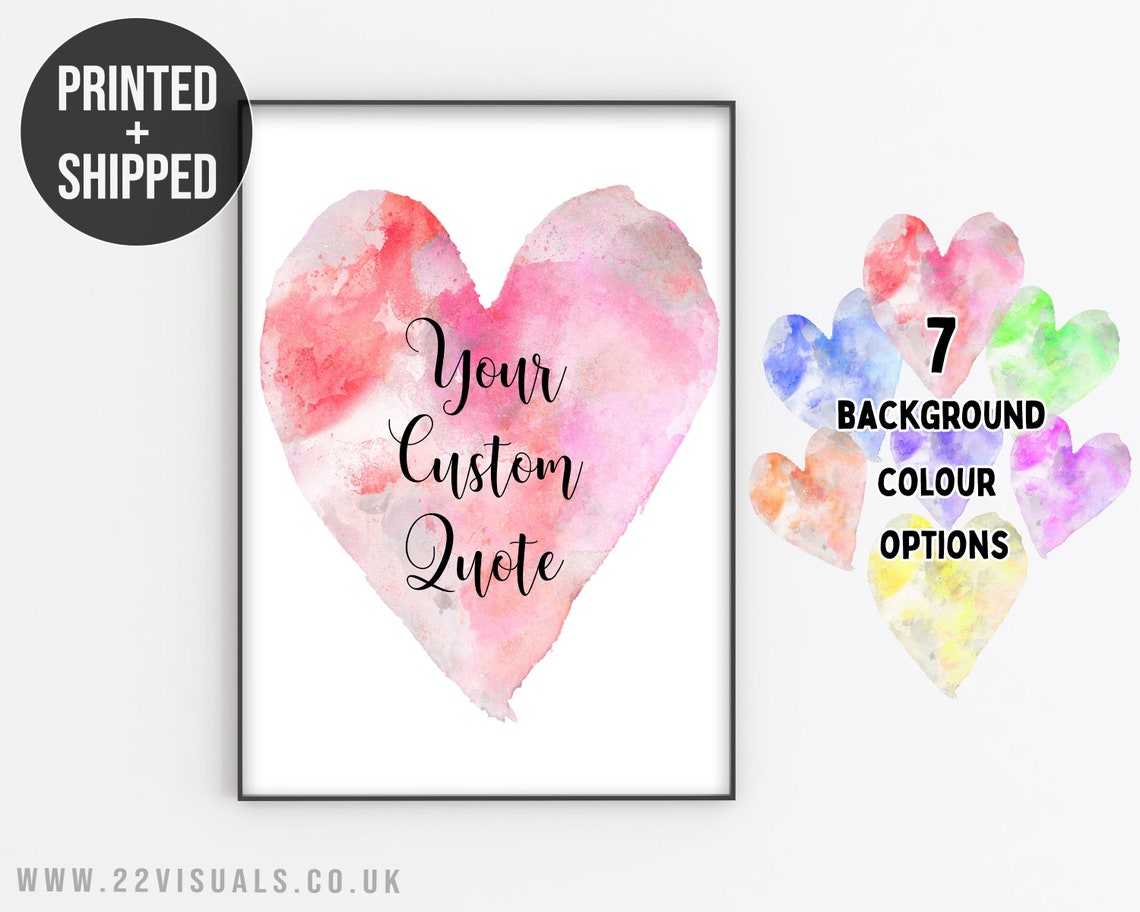Custom Love Heart Quote Print Personalised Text Custom - Etsy UK