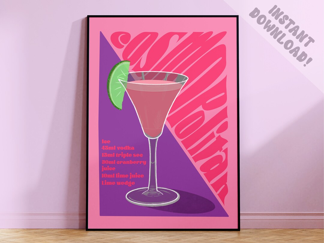Cosmopolitan Cocktail Print, Digital Wall Art, Home Bar, Kitchen Wall ...