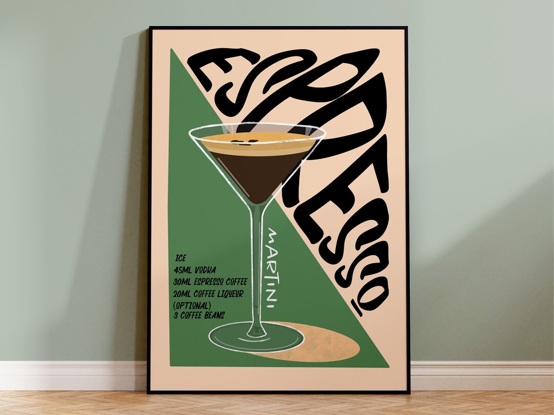 Espresso Martini Cocktail Print, Home Bar Poster Print, Kitchen, Retro ...