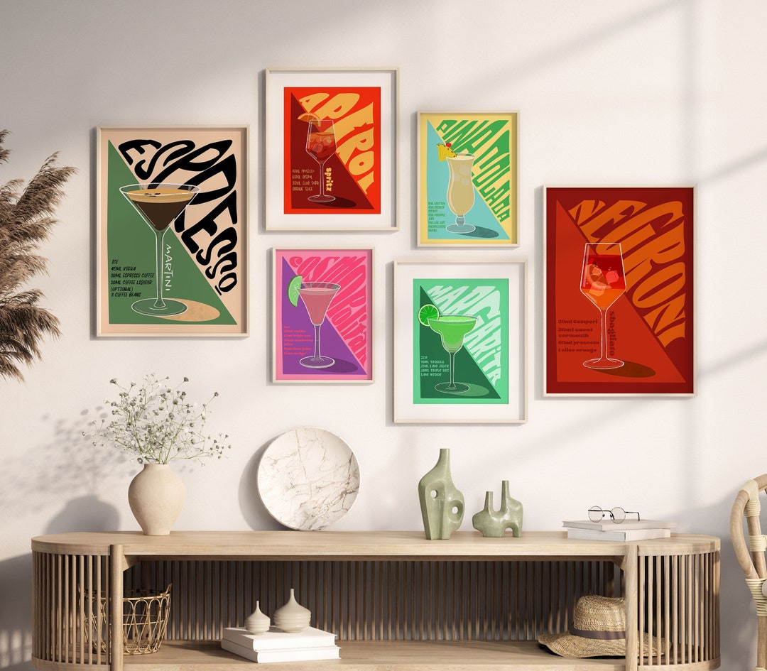 Cocktail Print Set of 6, Digital Download, Home Bar Decor, Gallery Wall ...