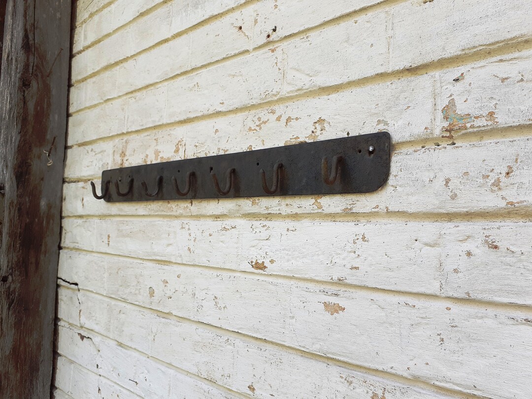 Vintage metal barn hanger, hand forged iron rack, rusty hand forged ...
