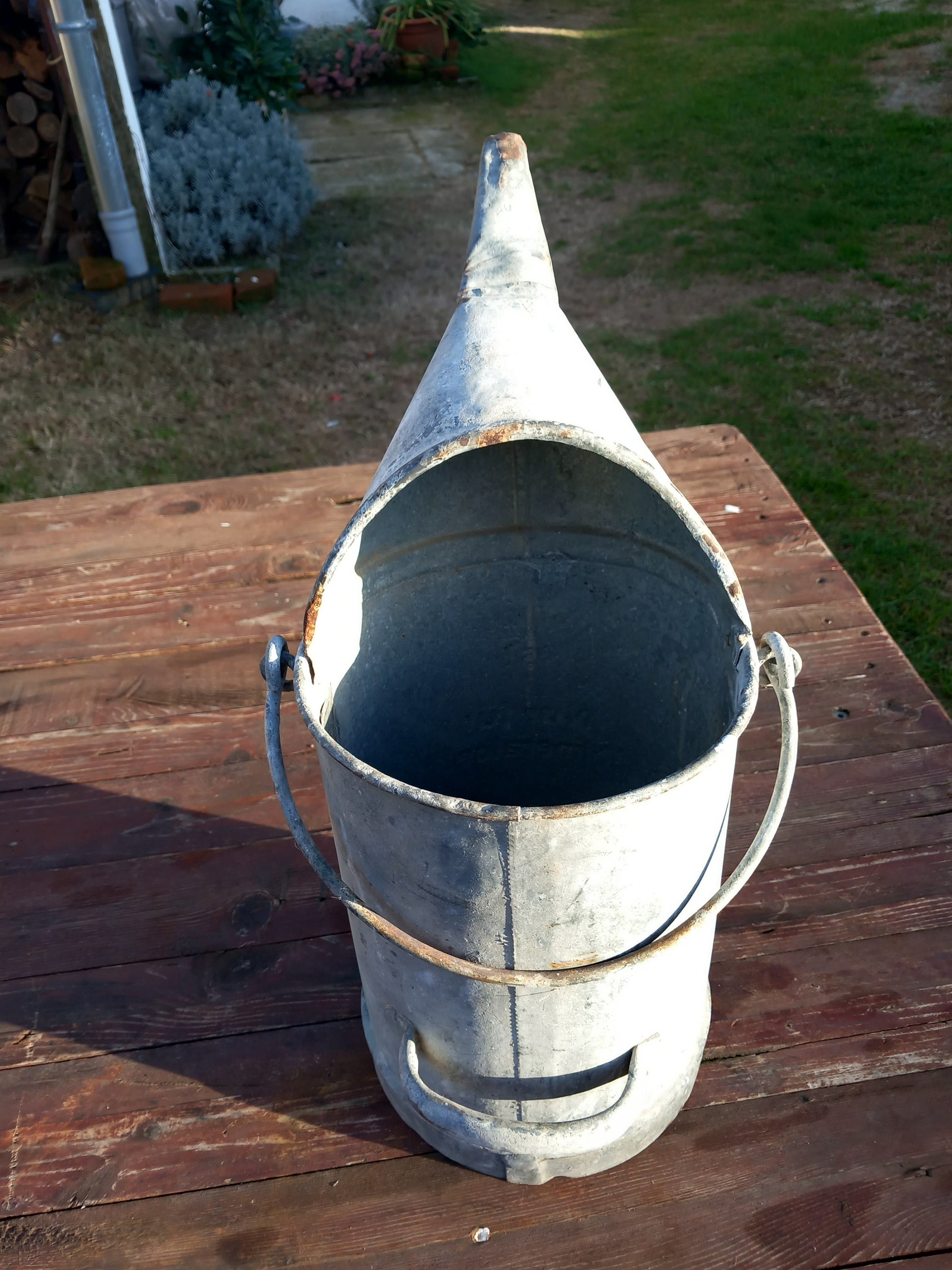 Galvanized Oil Can, Big Antique German Tin Metal Oil Bucket With ...
