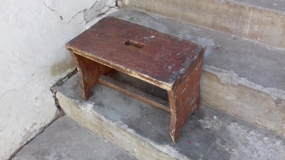 Antique Wood Bench. Rustic Wood Step Stool, Distressed Bench, Primitive ...