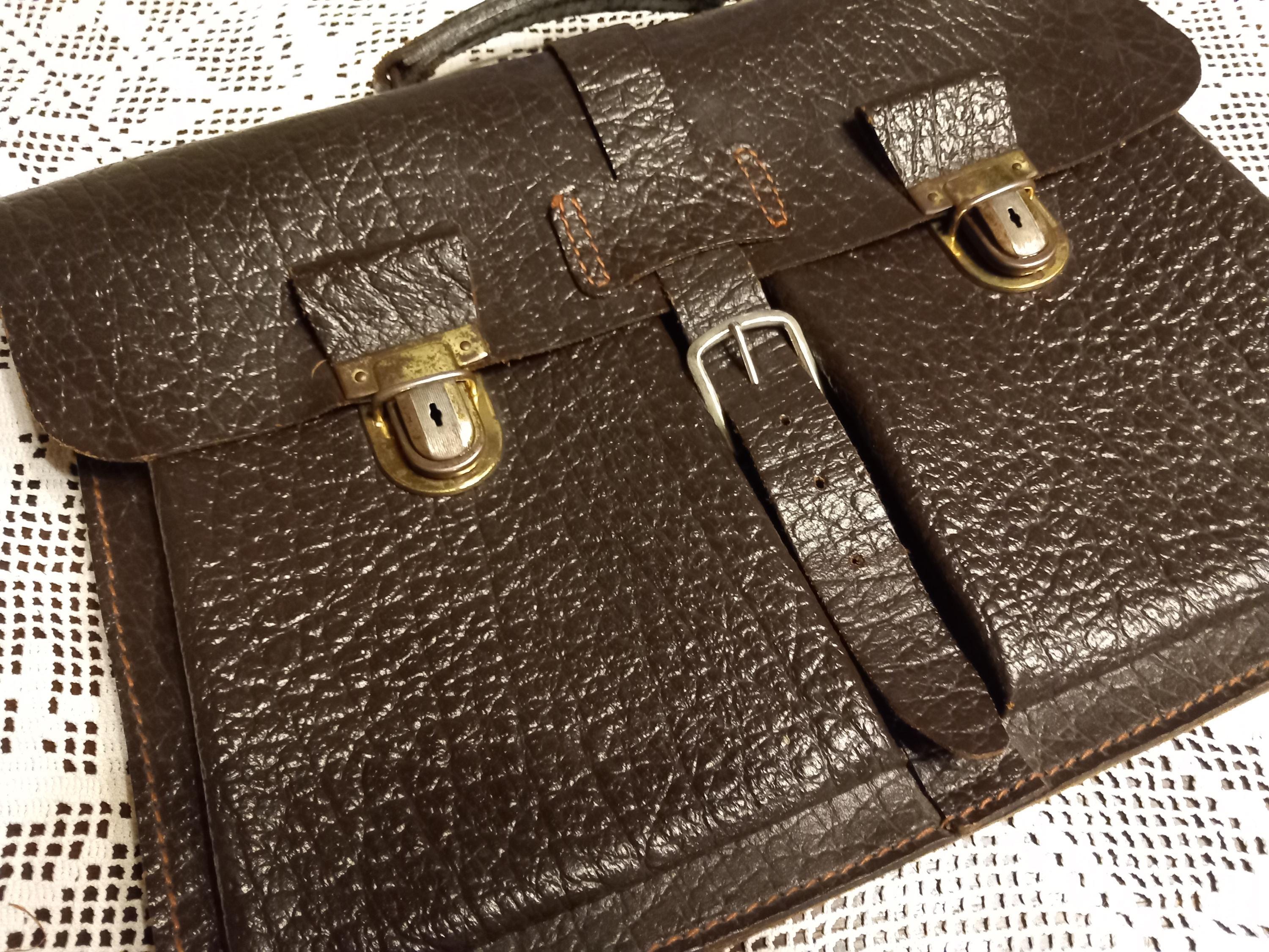Leather Briefcase 60s School Teacher, Genuine Brown Leather ,vintage ...