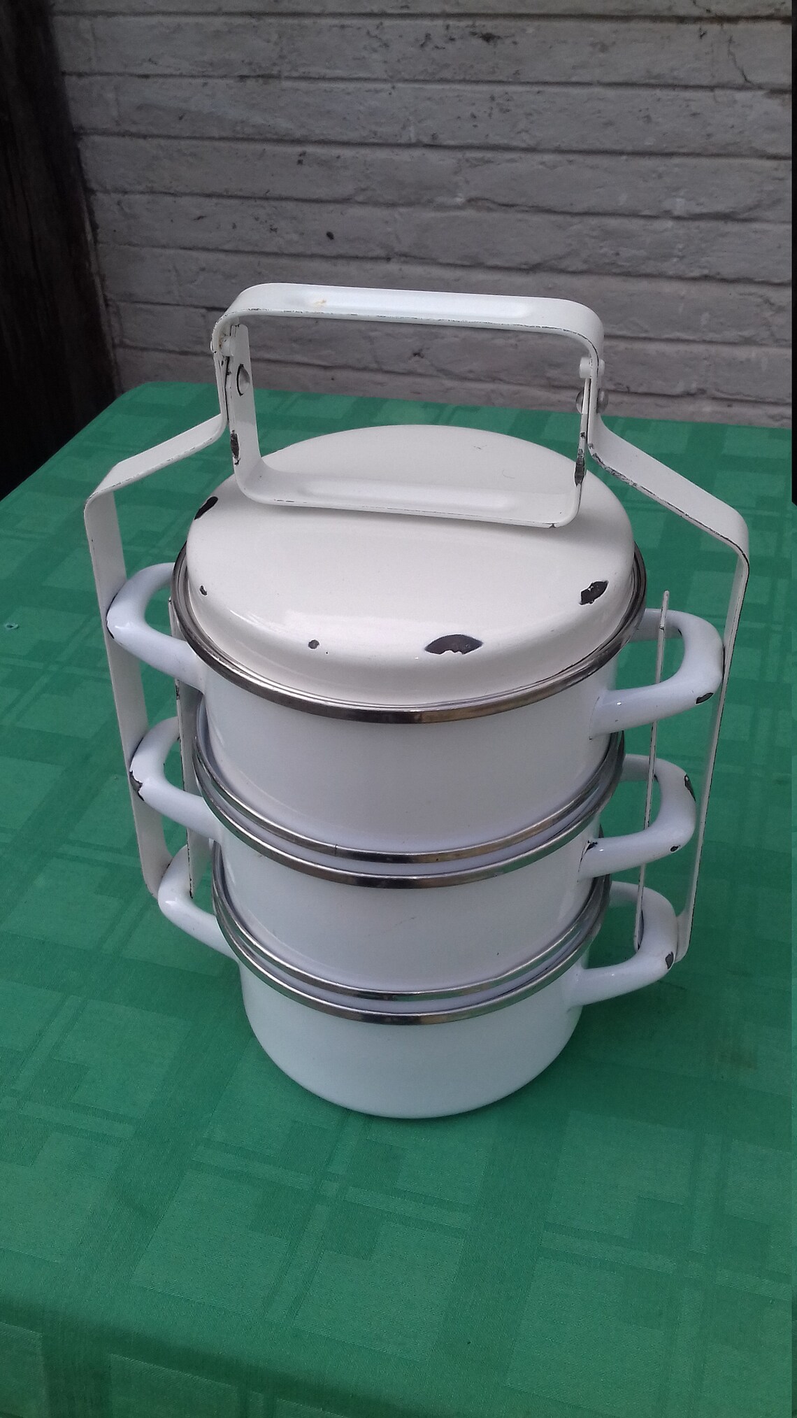 Nesting Pot Set, Vintage Enamel Nesting Pot Set, Enamel Pots, White ...