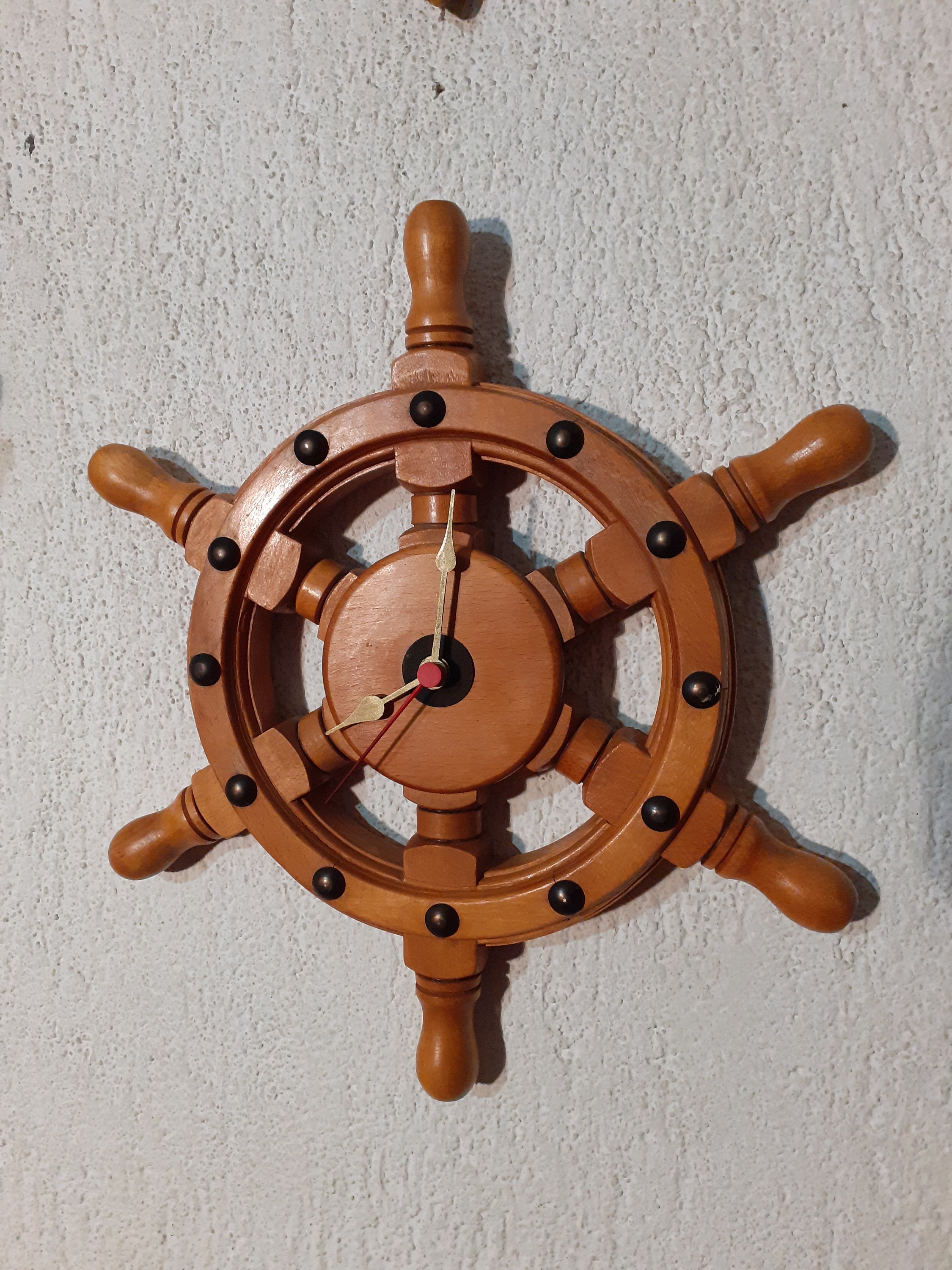 Wall Rudder Clock, Handmade Wooden Ship Wheel Clock, Nautical Wall ...